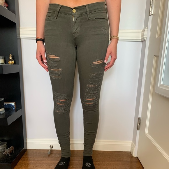 Frame Denim | Jeans | Frame Army Green Ripped Jeans | Poshmark